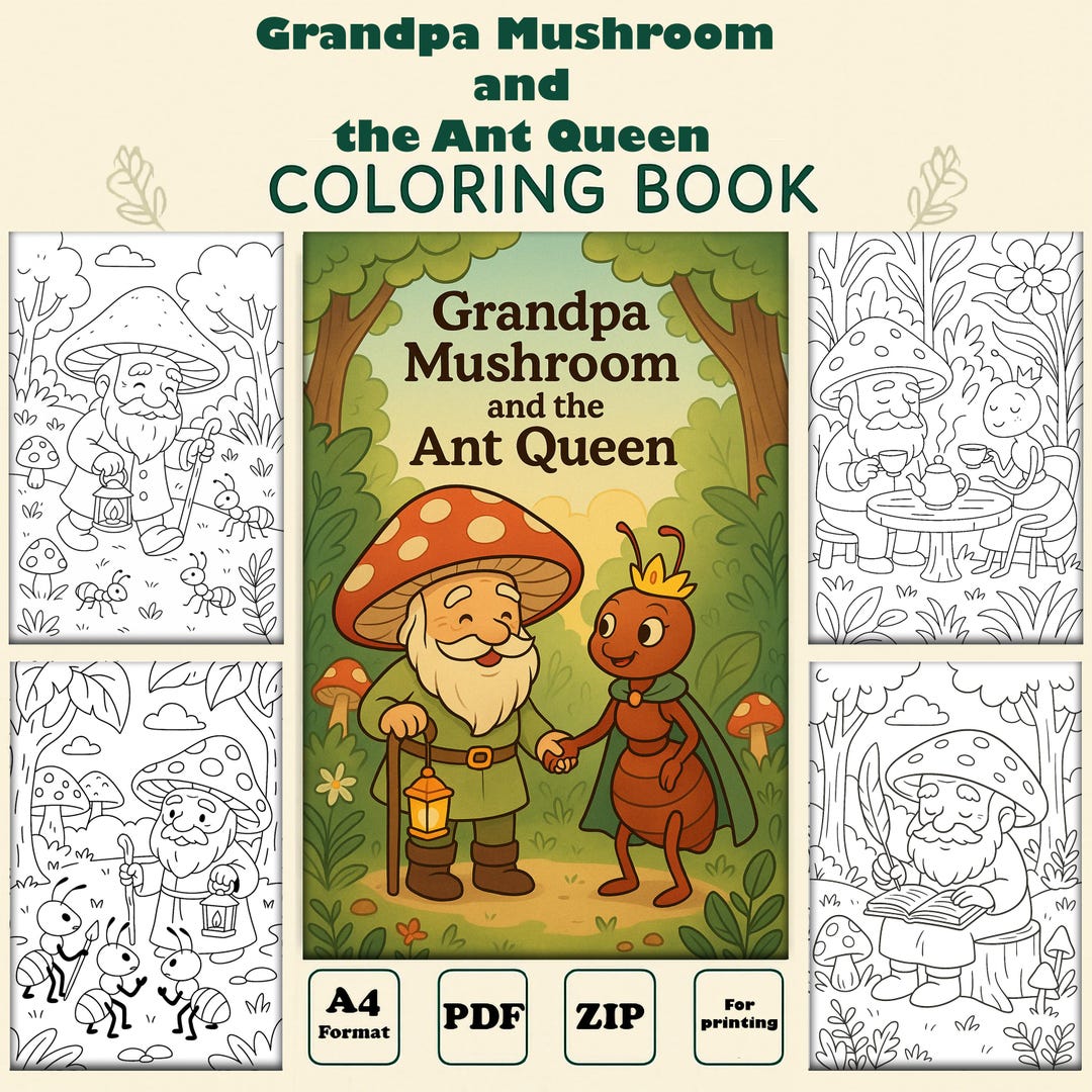 Coloring Book: Grandpa Mushroom & Ant Queen – Digital PDF - Etsy