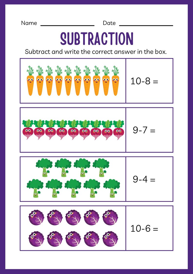 Colorful Kindergarten,subtraction, Worksheet PDF, Fun Illustrative Math ...