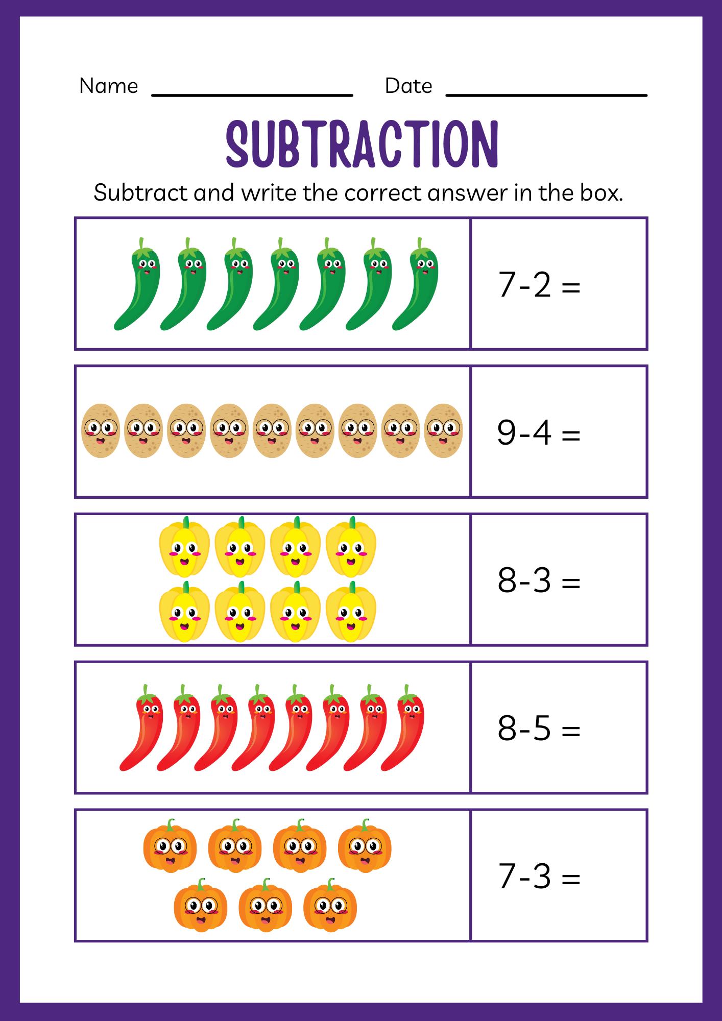 Colorful Kindergarten,subtraction, Worksheet PDF, Fun Illustrative Math ...