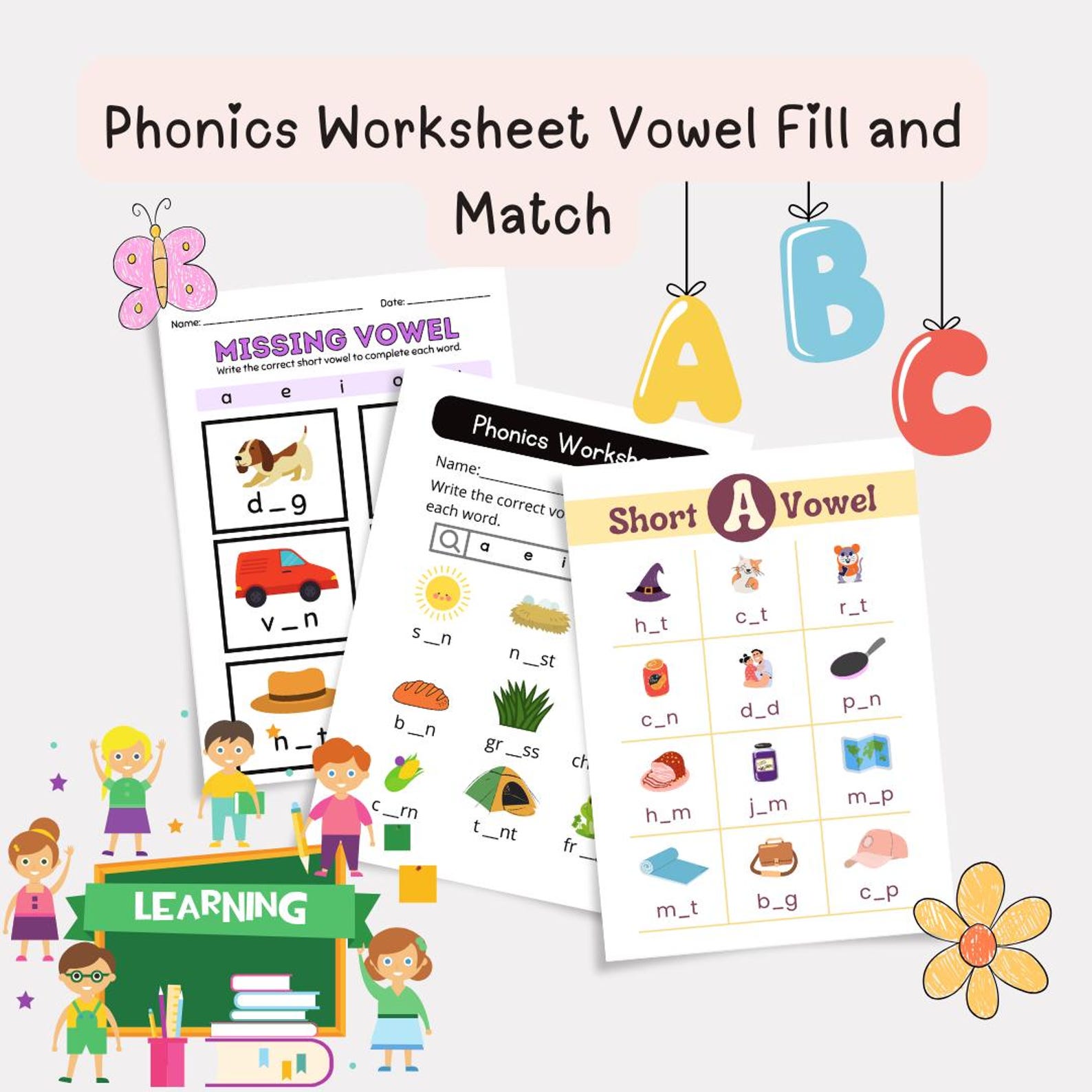 Phonics Worksheet, Phonics Flashcards, Set 1, Set 2, Set 3, Phonics ...