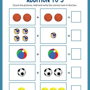 Fun and Colorful Kindergarten Addition Math Worksheet PDF Instant ...