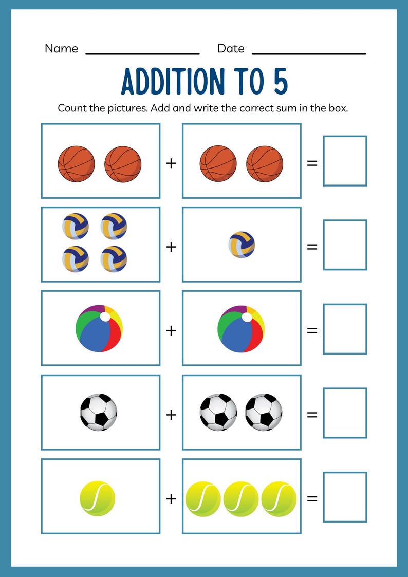 Fun and Colorful Kindergarten Addition Math Worksheet PDF Instant ...
