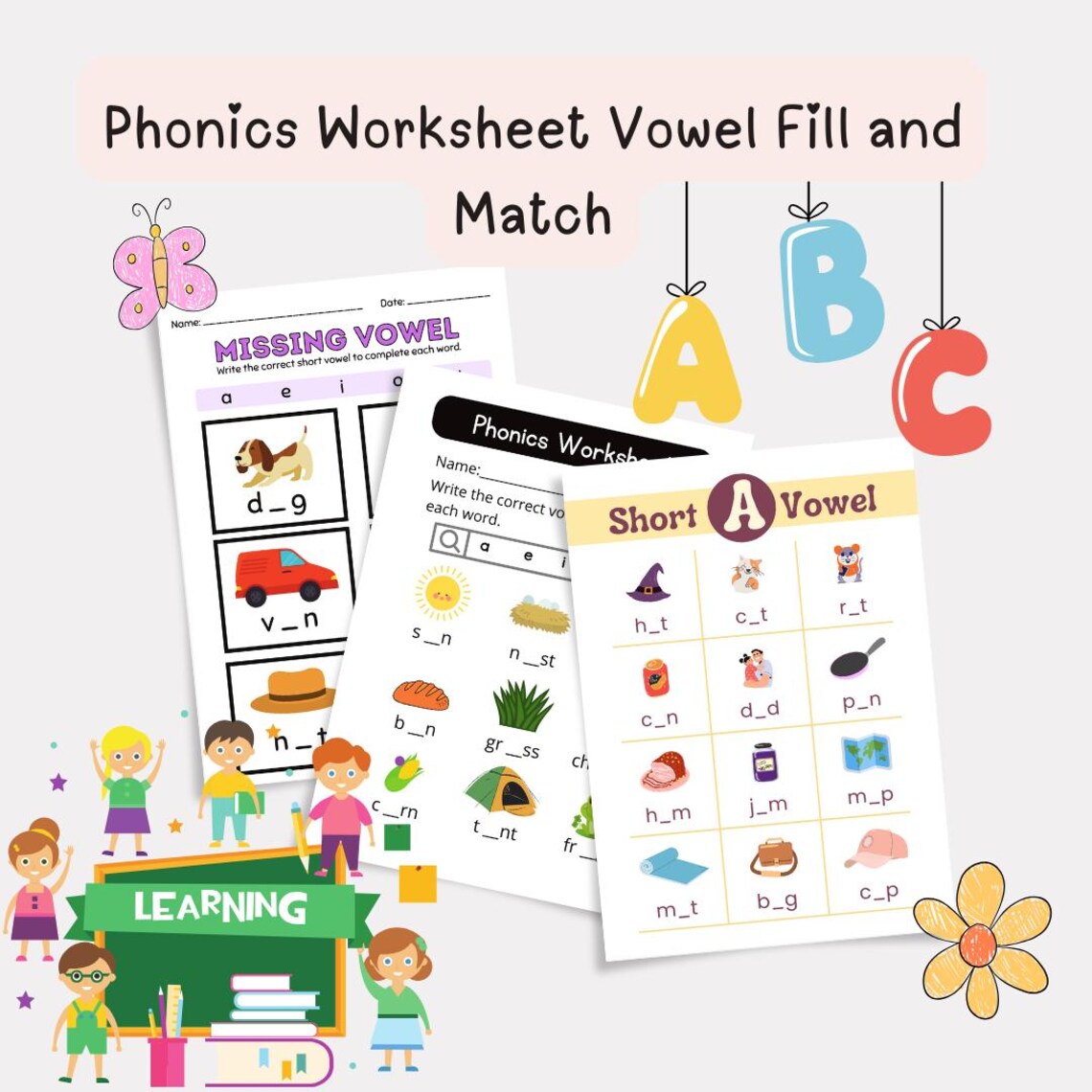 Phonics Worksheet, Phonics Flashcards, Set 1, Set 2, Set 3, Phonics ...