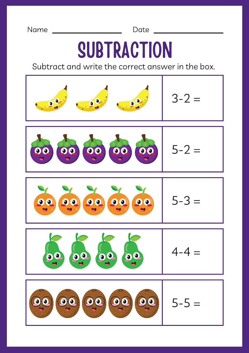 Colorful Kindergarten,subtraction, Worksheet PDF, Fun Illustrative Math ...
