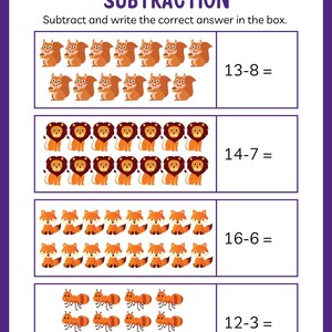 Colorful Kindergarten,subtraction, Worksheet PDF, Fun Illustrative Math ...