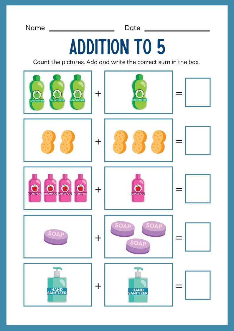 Fun and Colorful Kindergarten Addition Math Worksheet PDF Instant ...