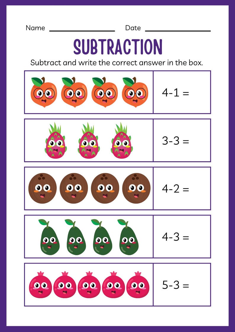 Colorful Kindergarten,subtraction, Worksheet PDF, Fun Illustrative Math ...