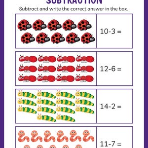 Colorful Kindergarten,subtraction, Worksheet PDF, Fun Illustrative Math ...