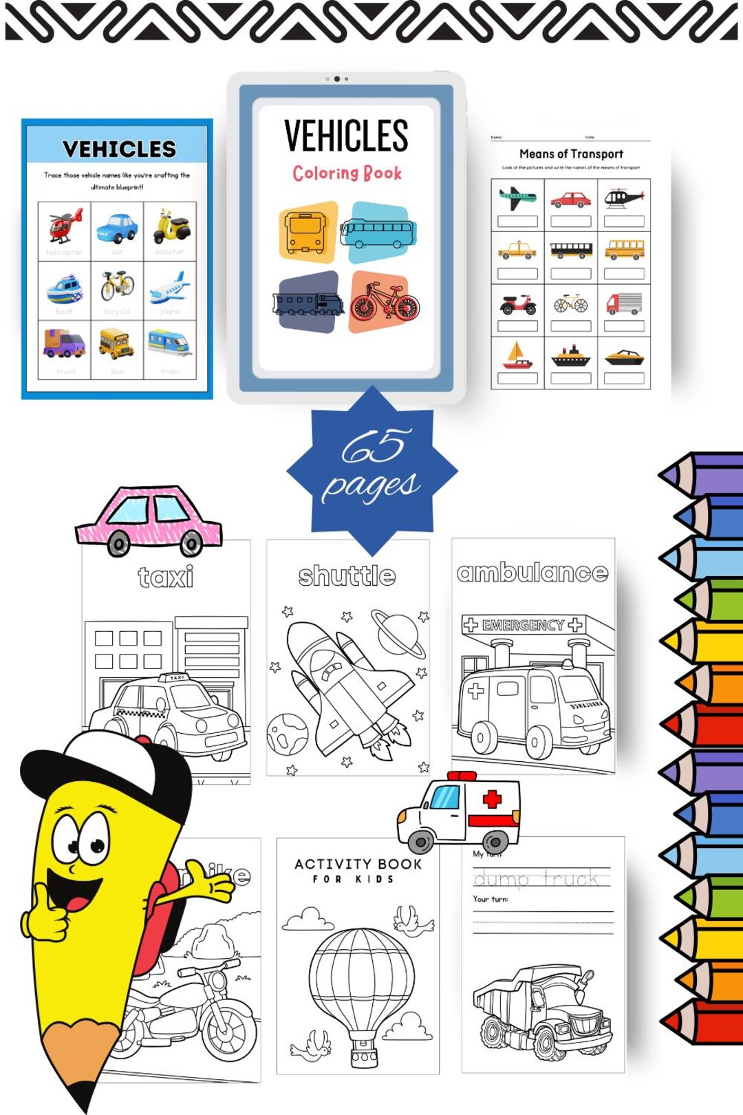 Vehicle Coloring Pages for Kids, Toddlers, Preschoolers, Land, Air ...