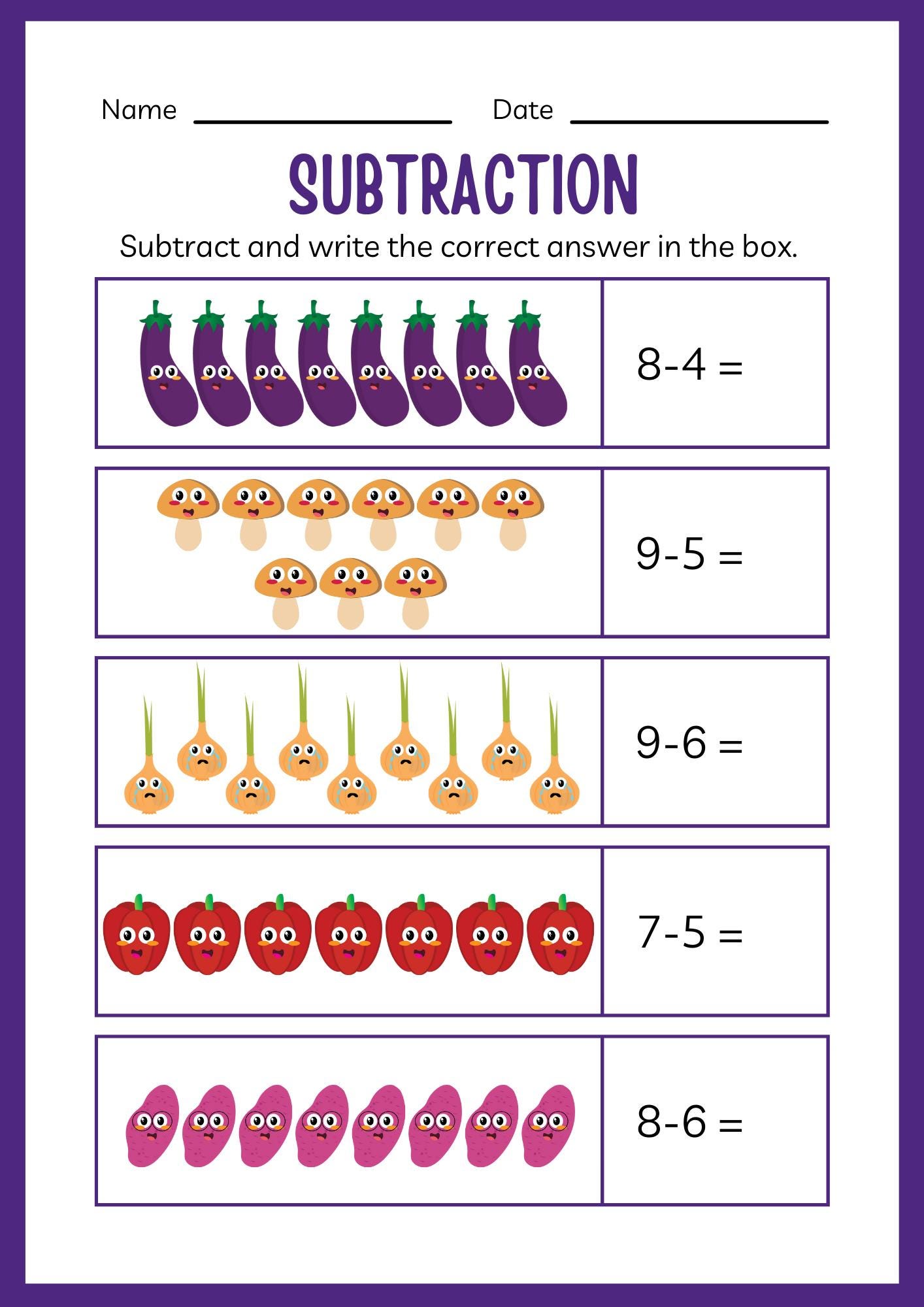 Colorful Kindergarten,subtraction, Worksheet PDF, Fun Illustrative Math ...