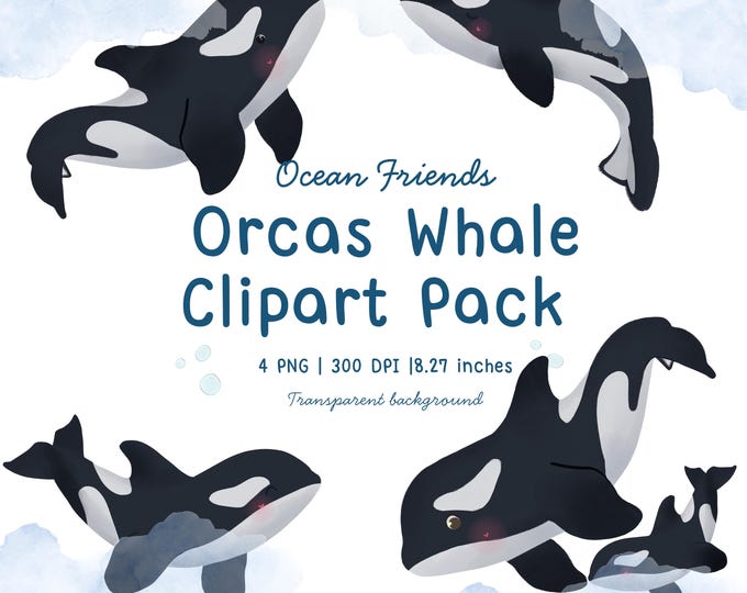 Orca Family Clipart Bundle – Mom and Baby Orcas | Jumping Whale PNG ...