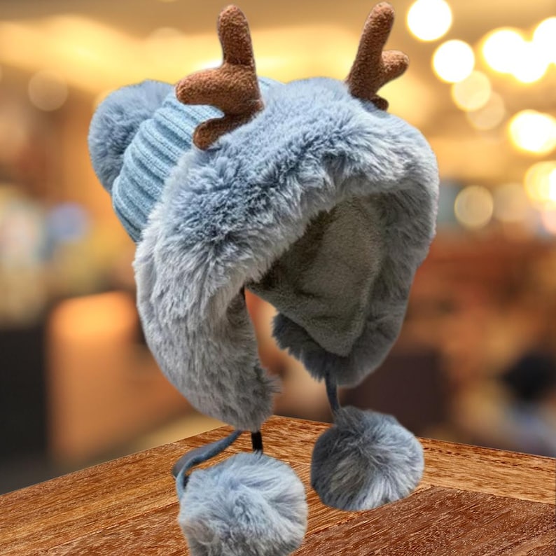 Faux Fur Antler Winter Hat - Etsy