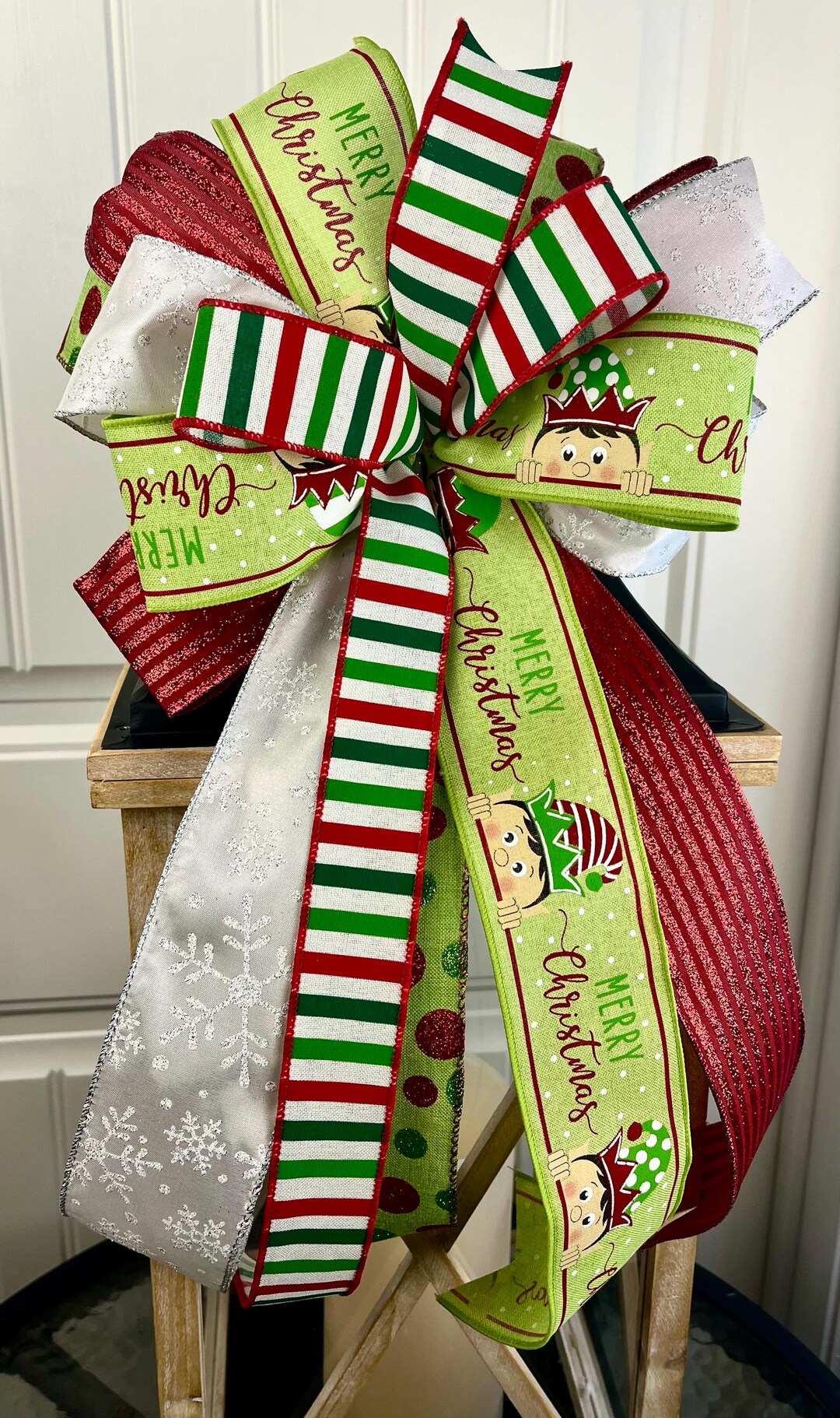 Jolly Elves & Snowflakes Bow - Etsy