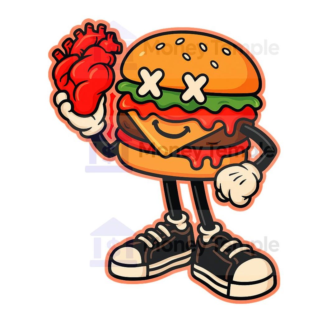 Funny Burger Digital Download – Cartoon Cheeseburger Holding Heart ...