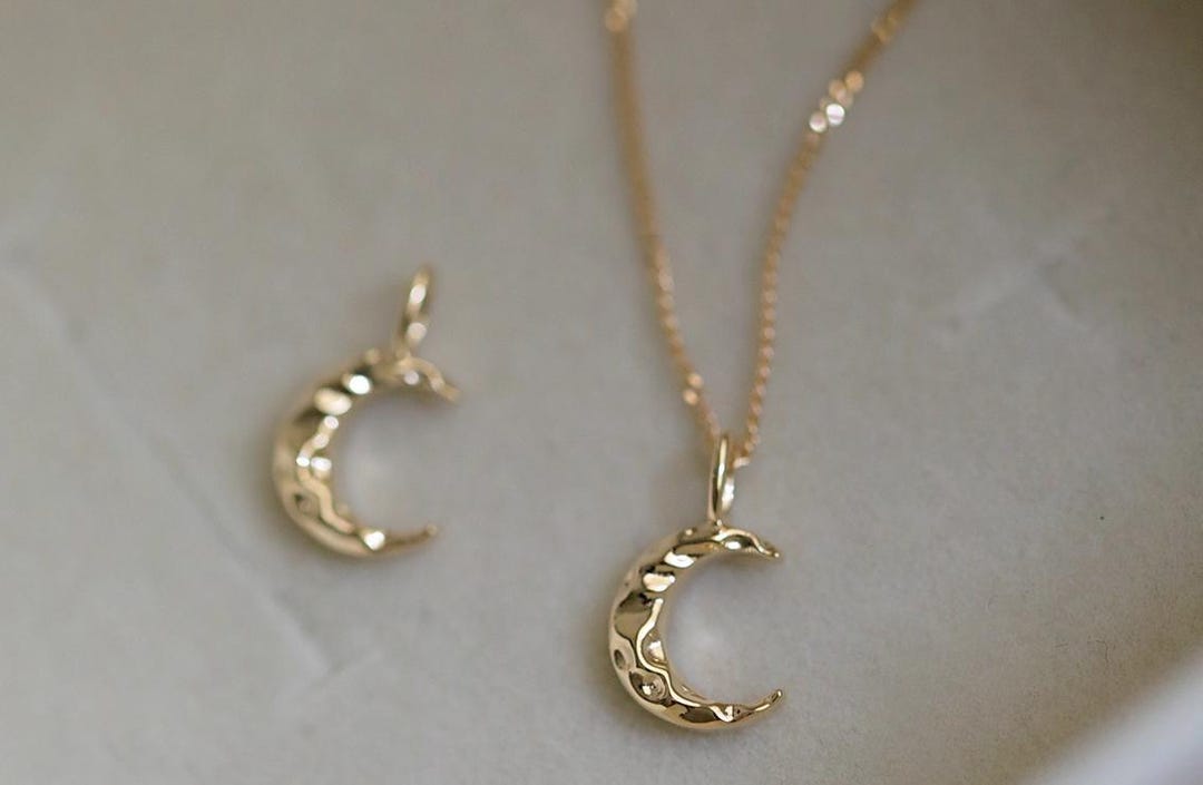 14k Genuine Gold Mini Charm Moon Pendant Minimal Minimalist Charm for ...
