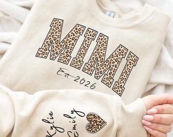 Custom Leopard Mimi Sweatshirt With Kid Name on Sleeve, Personalized ...