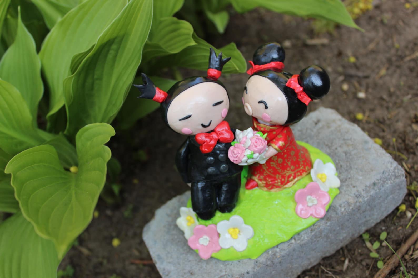 Custom Handmade Clay Pucca and Garu Wedding Cake Topper With Base - Etsy