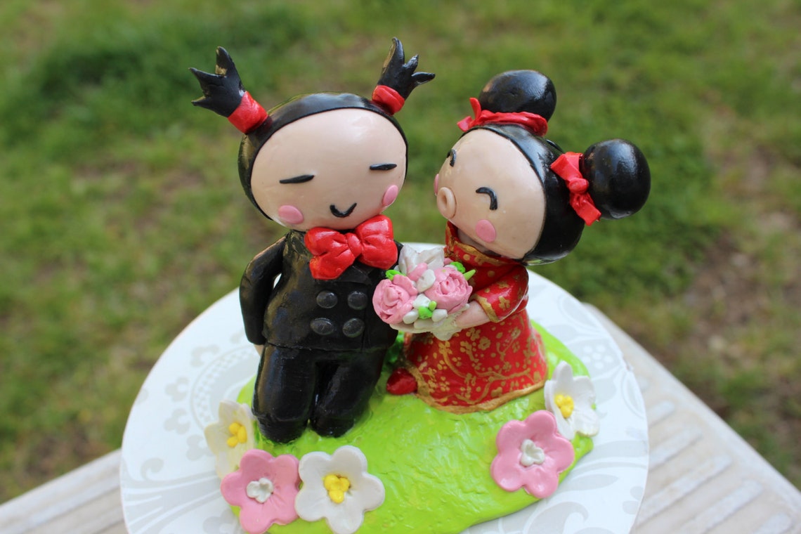 Custom Handmade Clay Pucca and Garu Wedding Cake Topper With Base - Etsy