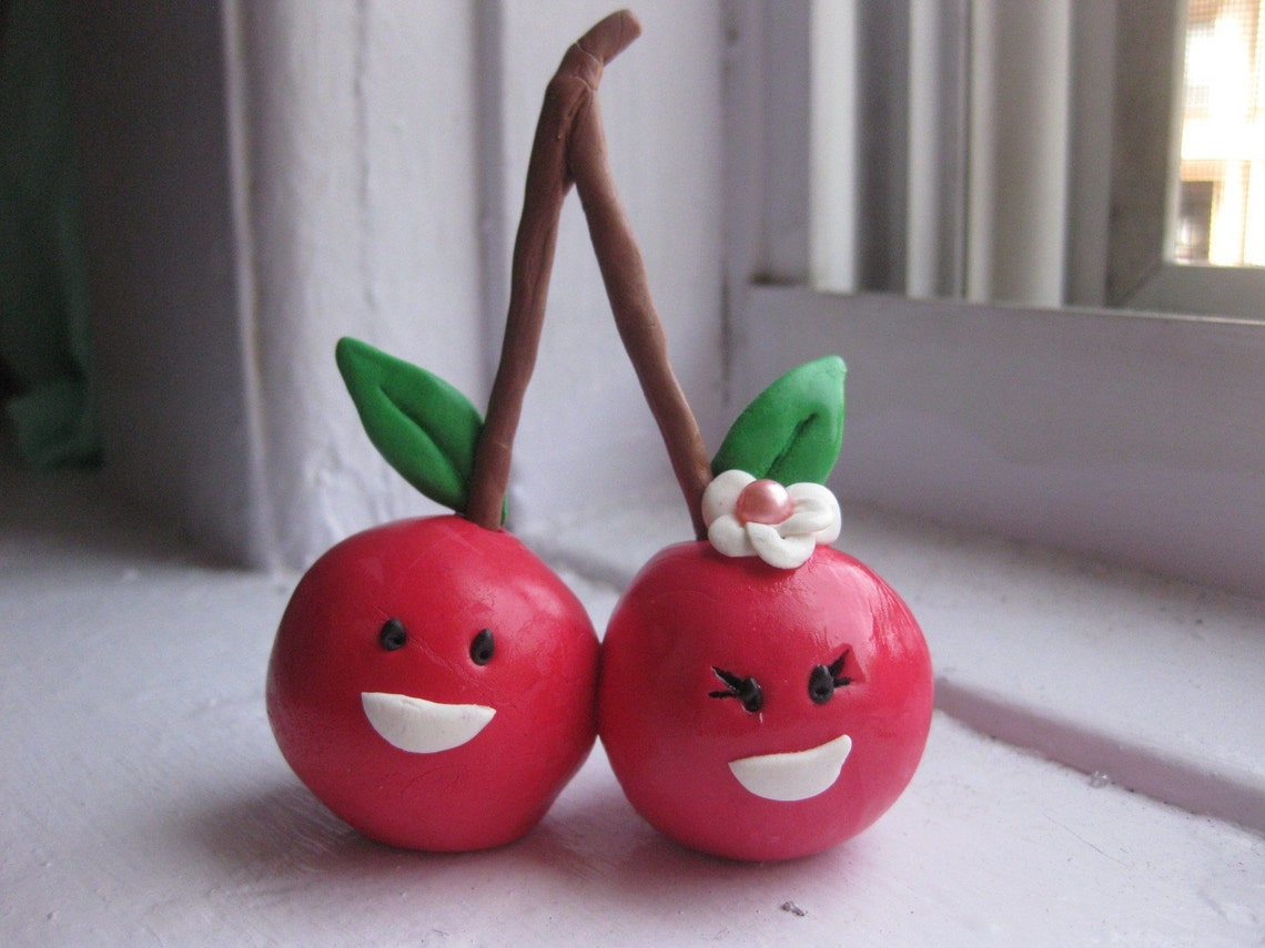 Perfect pair Custom clay Cherry couple cake toppers | Etsy
