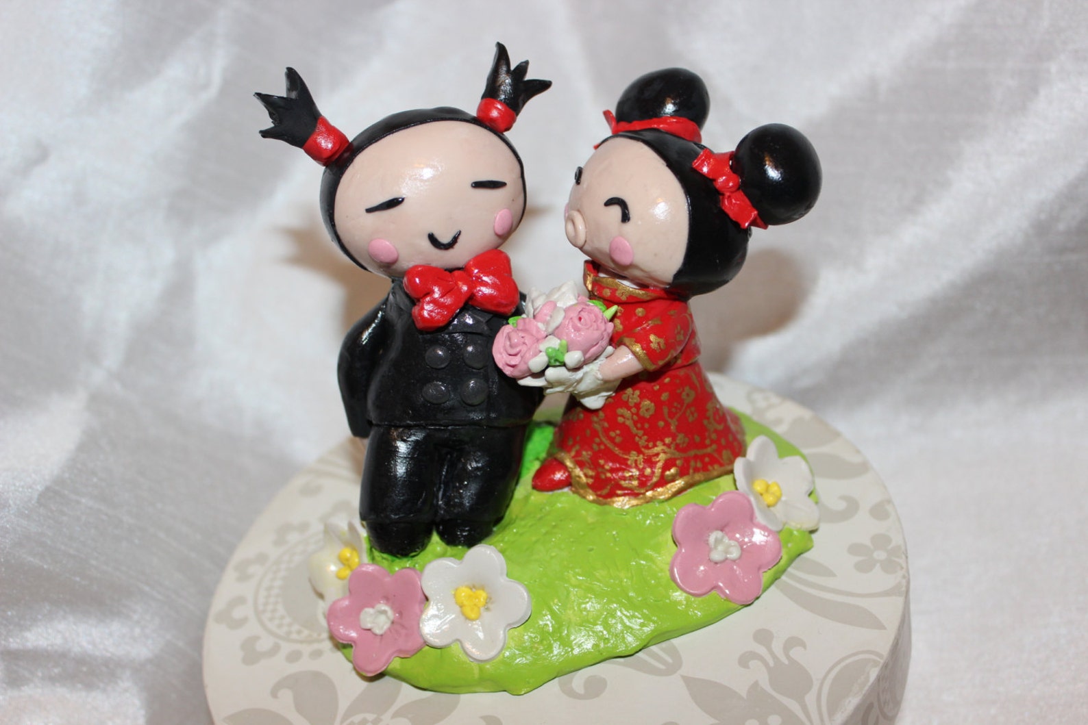 Custom Handmade Clay Pucca and Garu Wedding Cake Topper With Base - Etsy