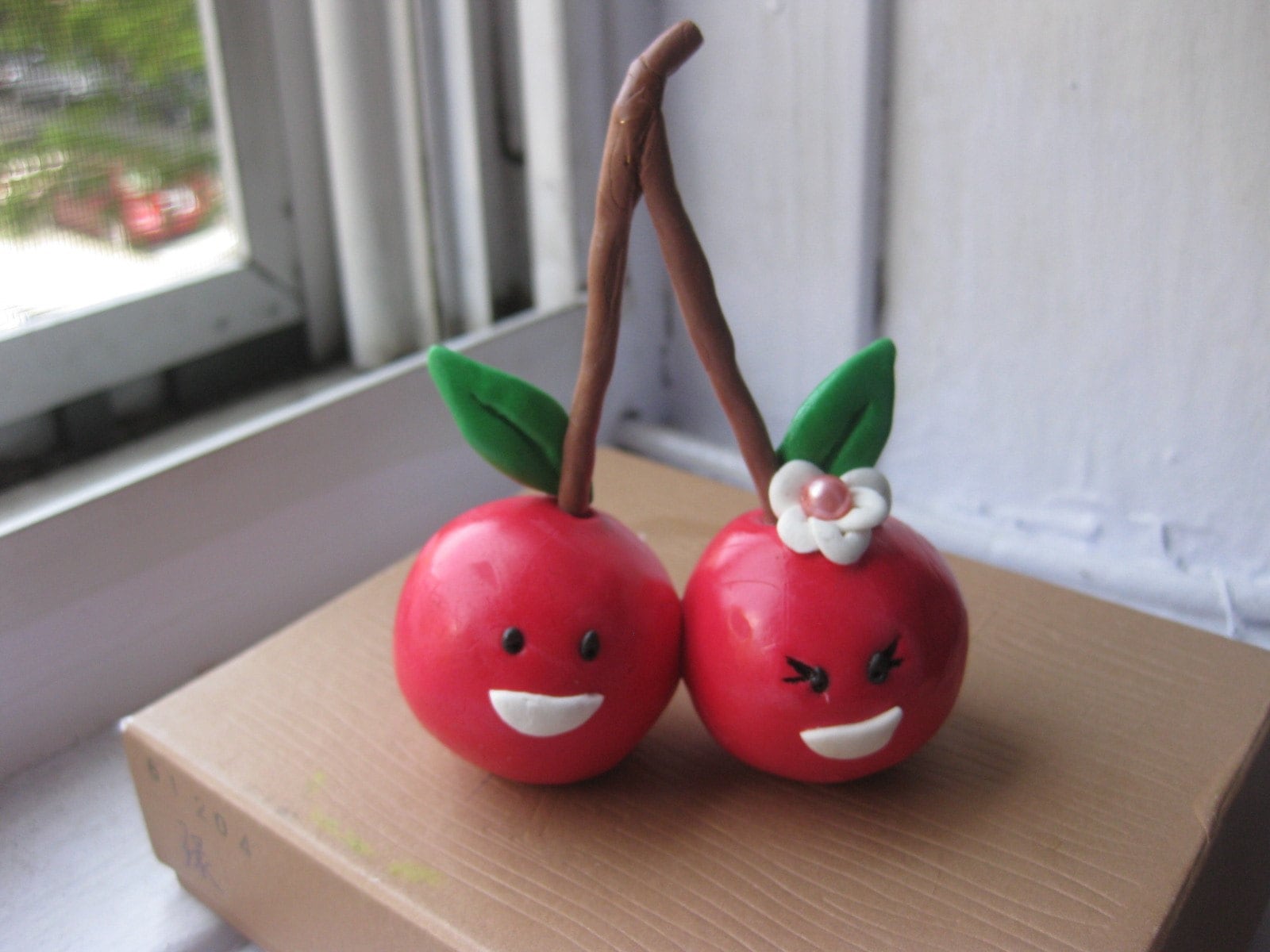 Perfect pair Custom clay Cherry couple cake toppers | Etsy