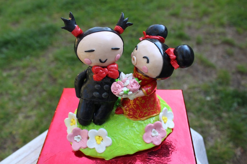 Custom Handmade Clay Pucca and Garu Wedding Cake Topper With Base - Etsy