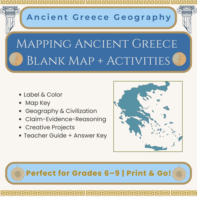 Ancient Greece Map Worksheet | Printable Geography Activity | Middle ...