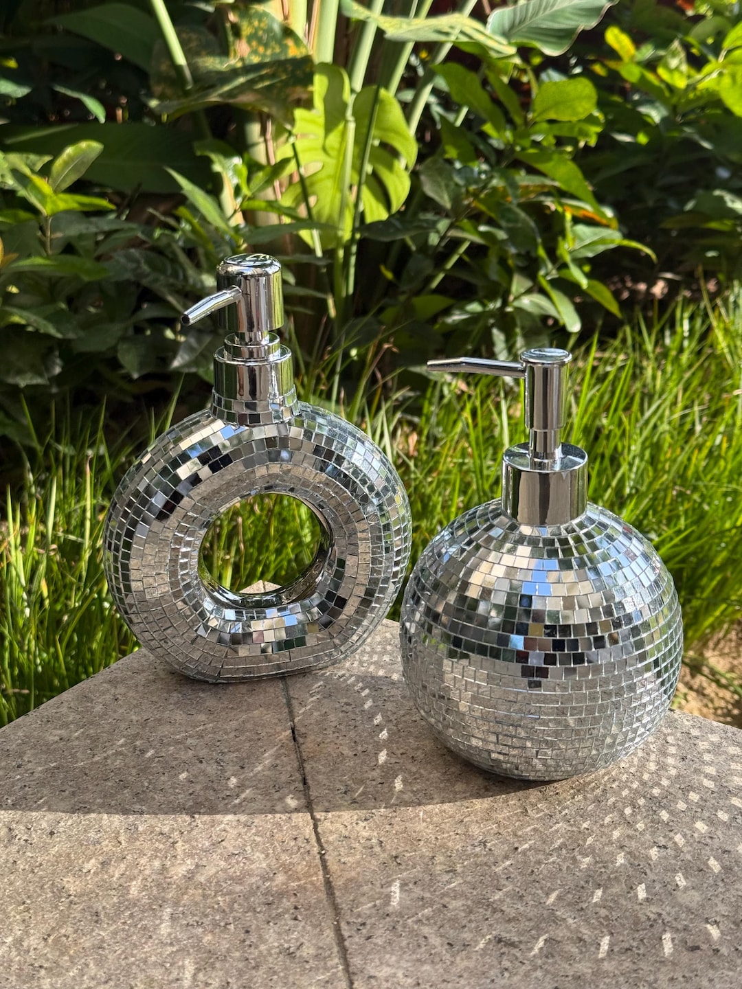 Disco Mosaic Soap Pump, Silver Glazed Mirror Tile Dispenser - Etsy