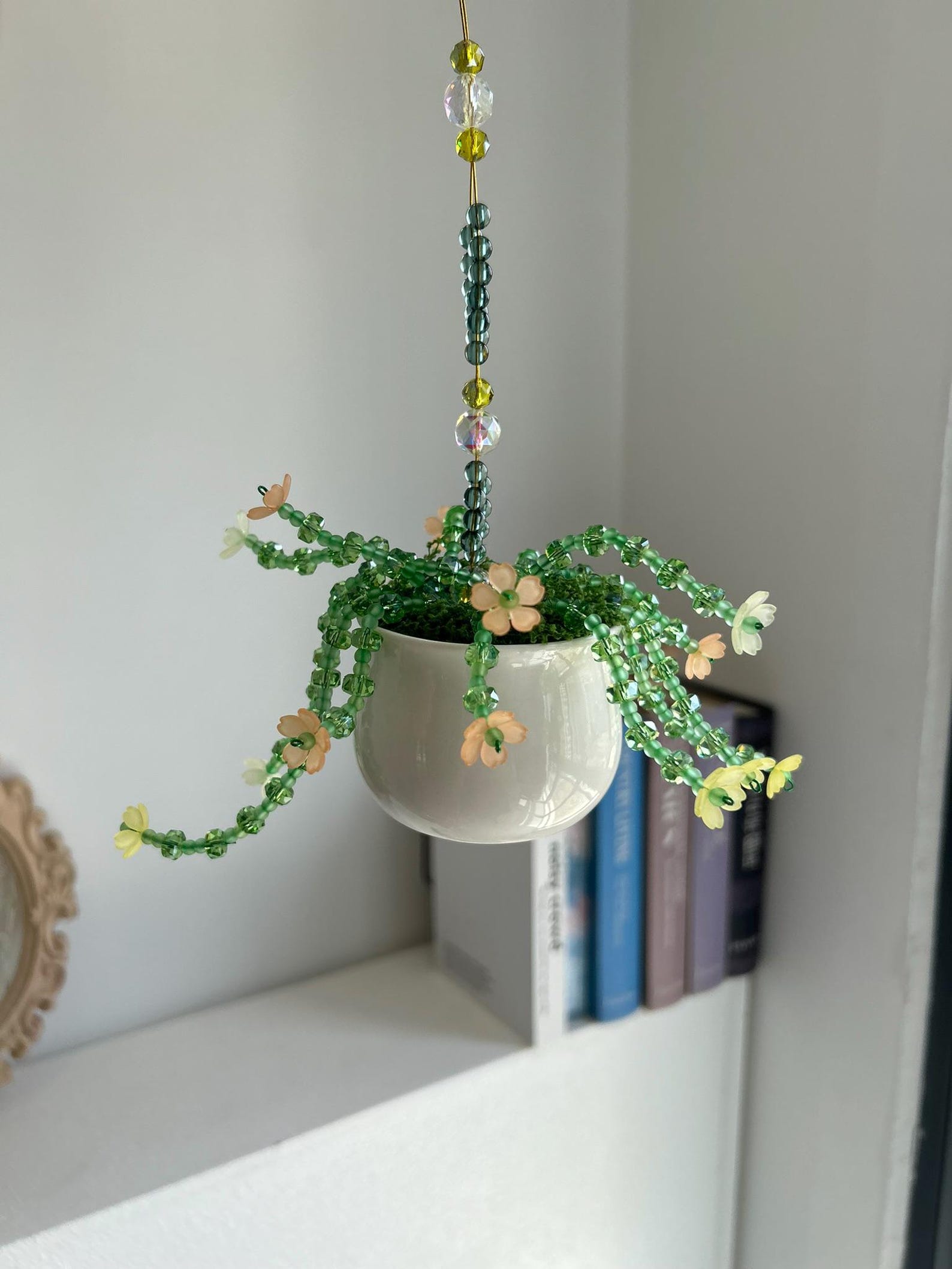 Hanging Beaded Planter: Glass Flower Sun Catcher, Ceramic Pot (50 Cm/19 ...