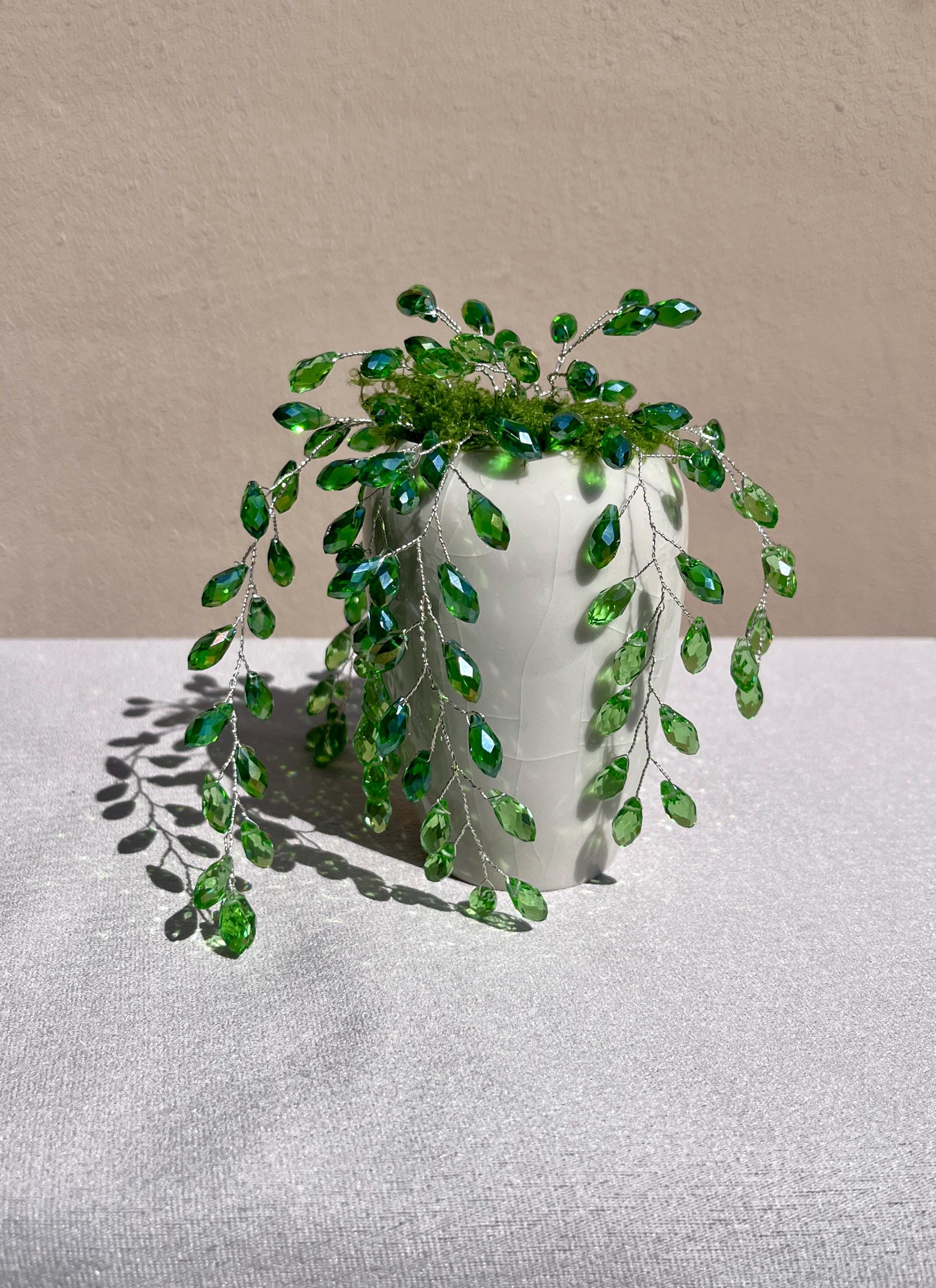 Crystal Leaf Vine Sculpture in White Ceramic Pot: Handmade Botanical ...