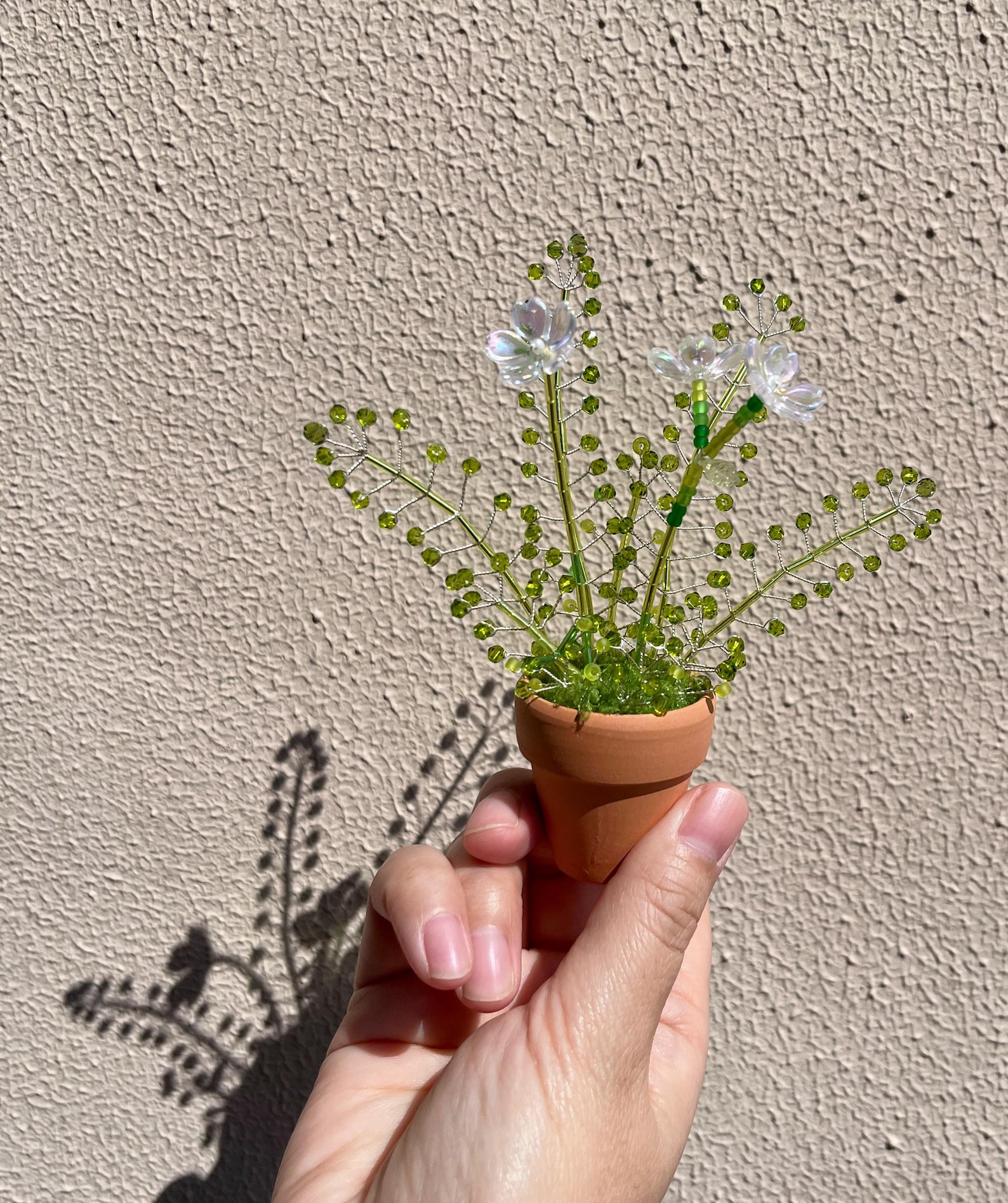 Mini Beaded Crystal Flower in Terracotta Pot: Handmade Faux Plant Decor ...