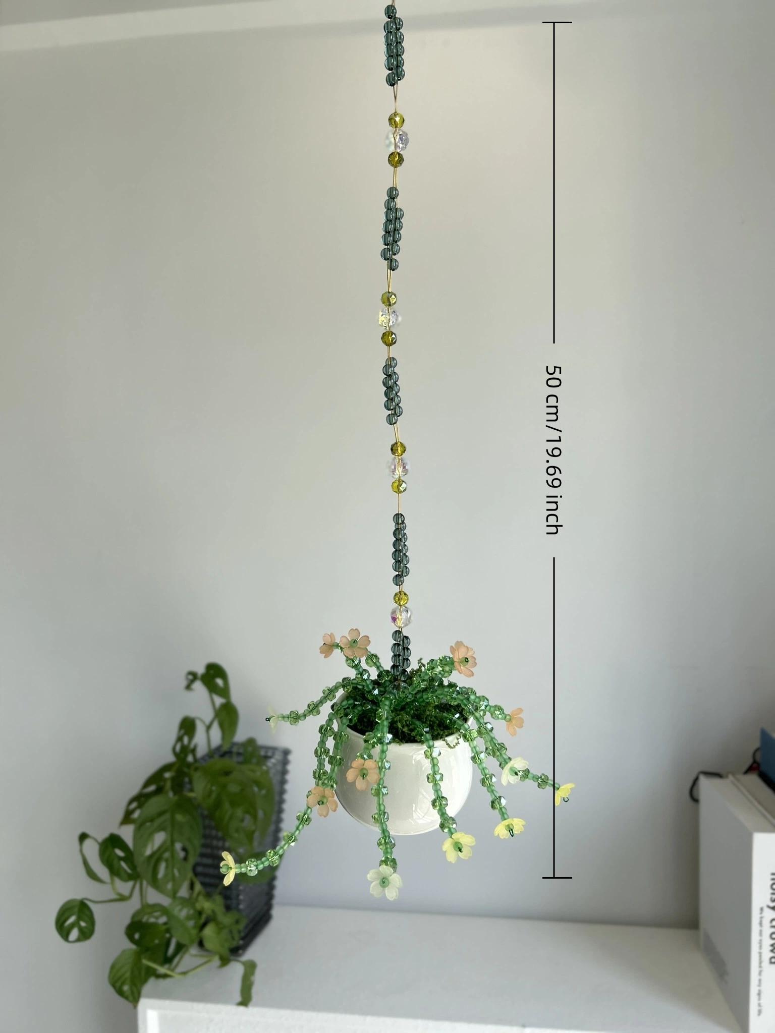 Hanging Beaded Planter: Glass Flower Sun Catcher, Ceramic Pot (50 Cm/19 ...