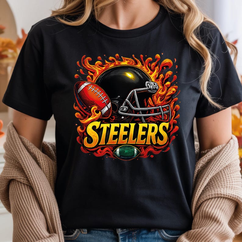 Steelers Football Flame DTF Transfer: Helmet Game Day Iron-on Heat ...