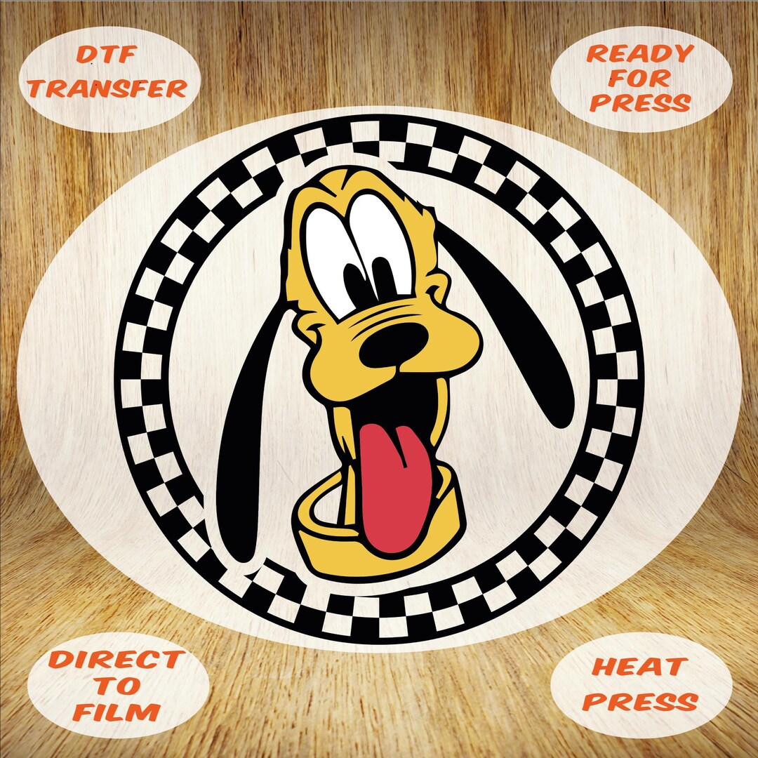 Disney Pluto Checkered Ready to Press, Cute Tongue Out Pluto Heat Press ...