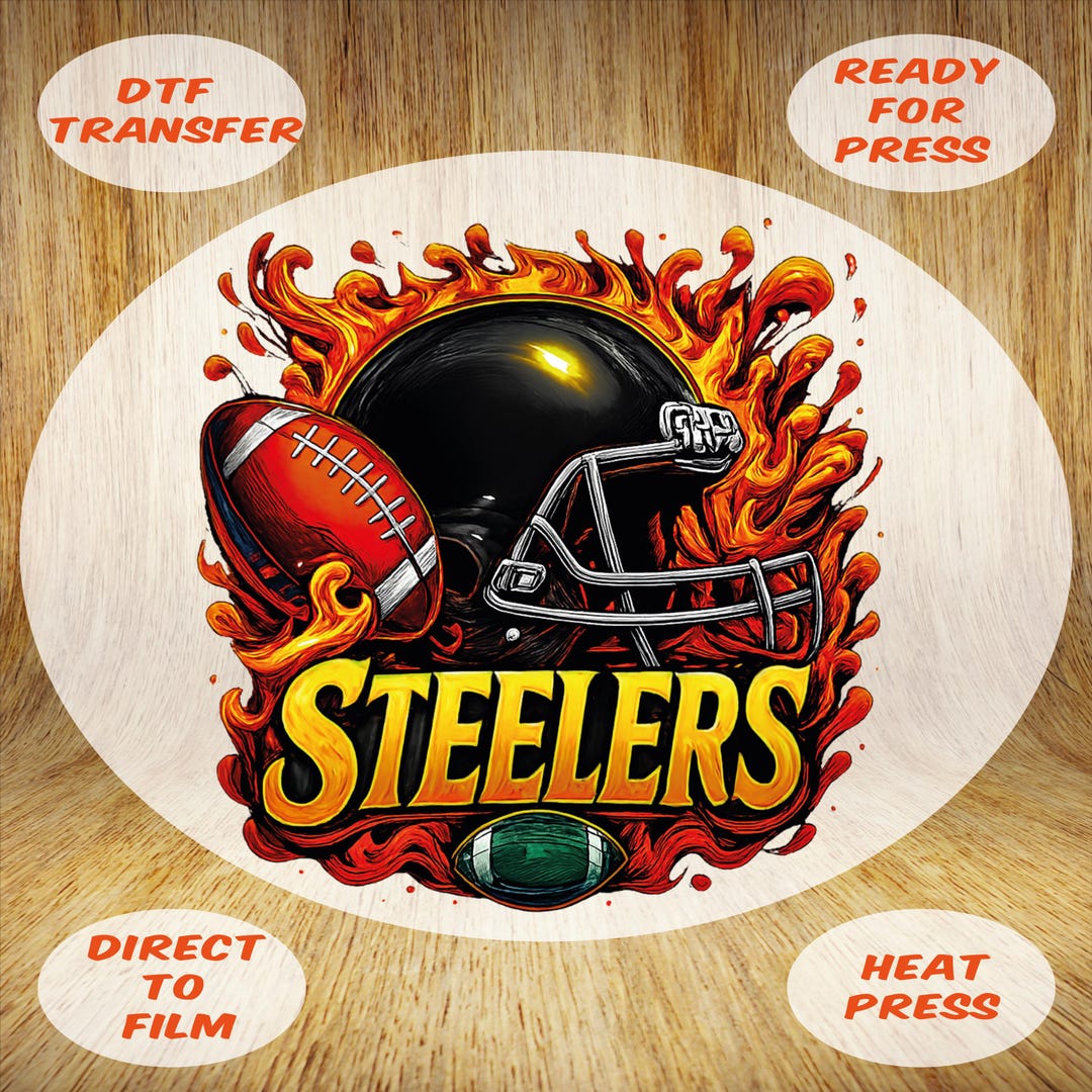Steelers Football Flame DTF Transfer: Helmet Game Day Iron-on Heat ...
