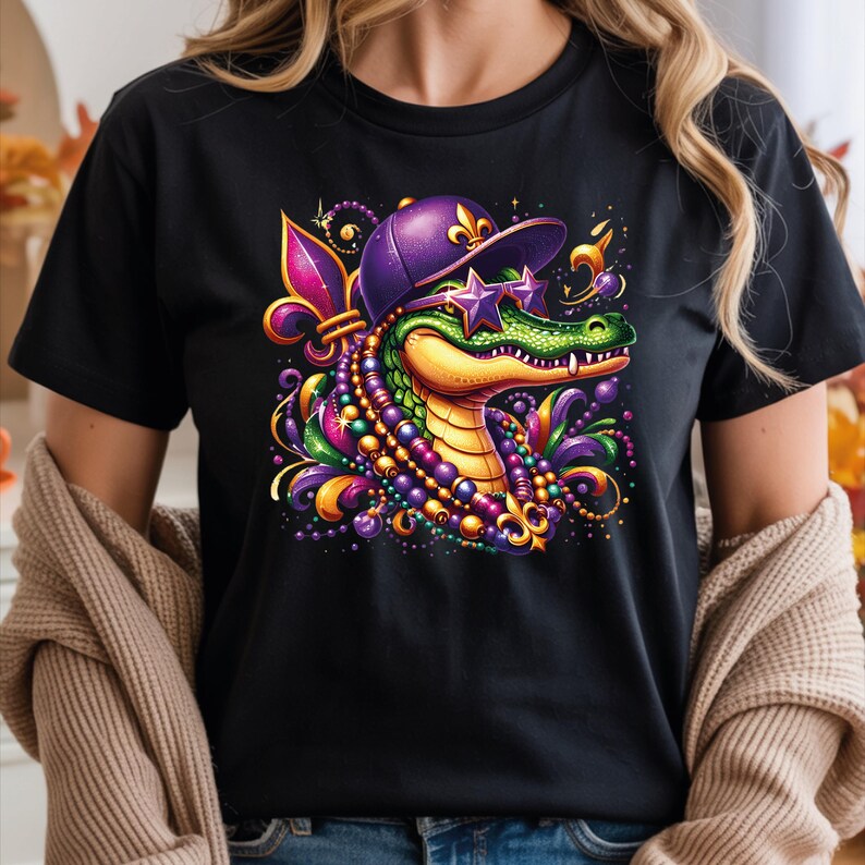 Mardi Gras Alligator DTF Transfer: Glittery Gator Heat Press-iron On - Etsy