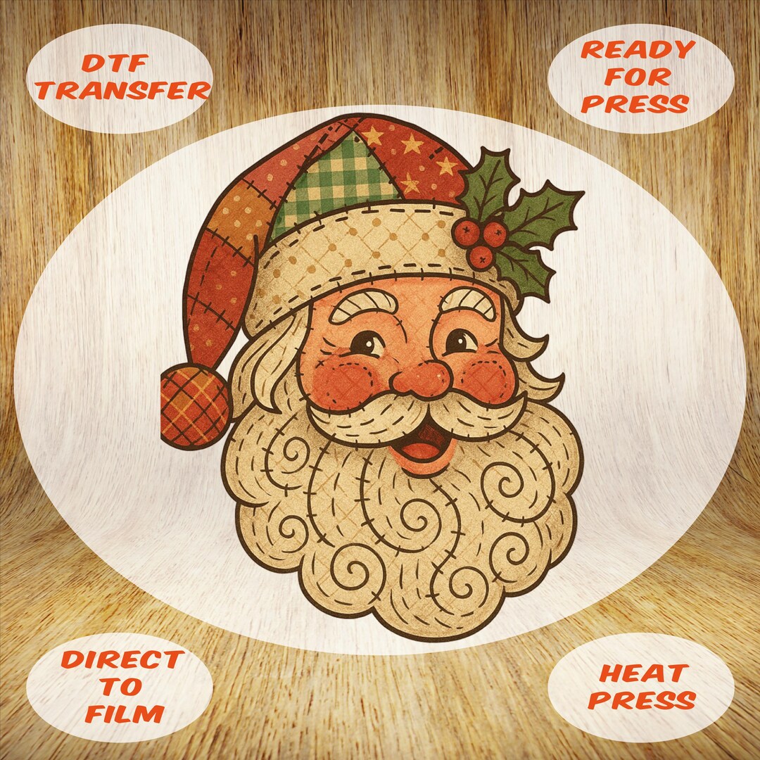 Retro Santa Claus DTF Transfer: Patchwork Christmas Iron On, Holiday ...