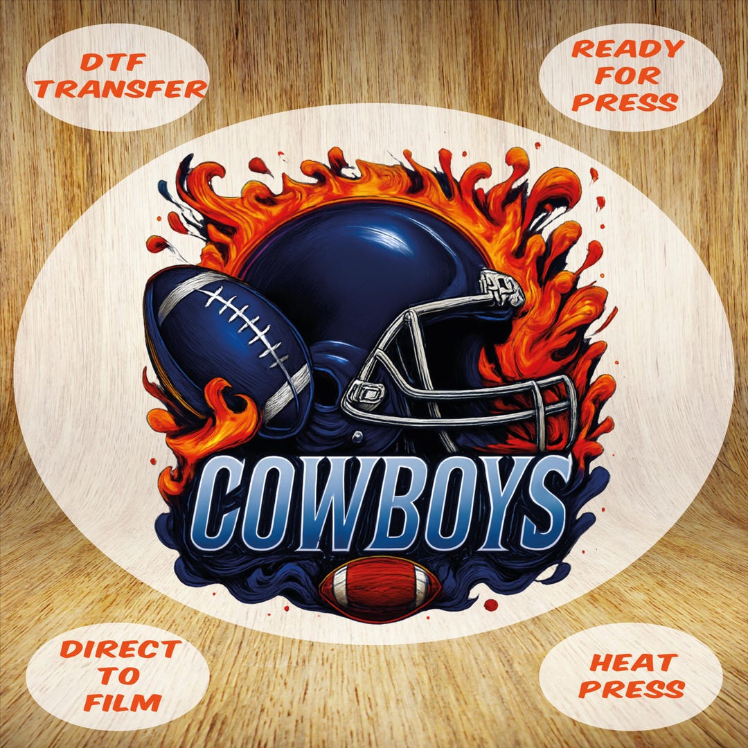 Dallas Cowboys Football Flame DTF Transfer: Helmet Game Day Iron-on ...