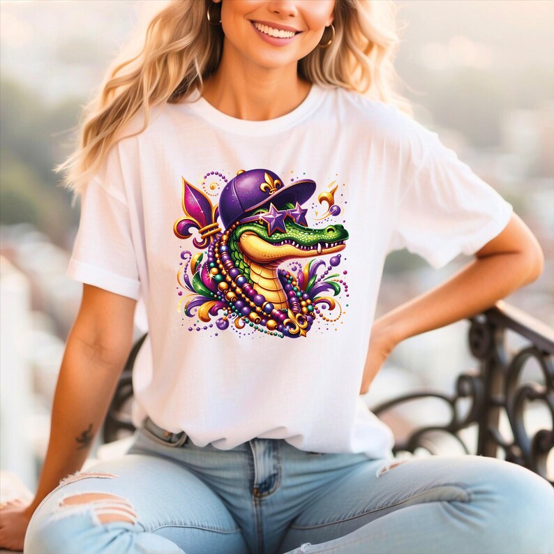 Mardi Gras Alligator DTF Transfer: Glittery Gator Heat Press-iron On - Etsy