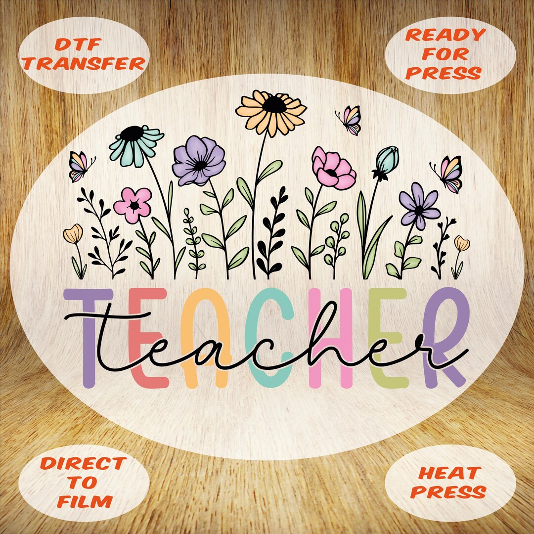 Retro Floral Teacher Ready to Press, First Day of School Dtf Transfer ...