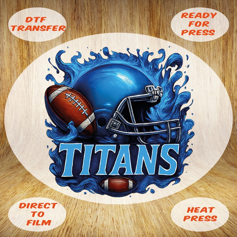 Titans Football Flame DTF Transfer: Helmet Game Day Iron-on Heat Press ...