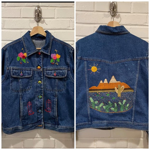 Hand Embroidered Jean Jacket - Etsy