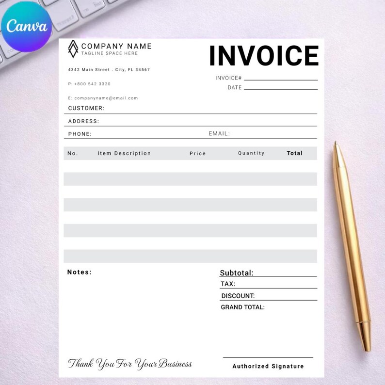 Minimalist Invoice Template, Small Business Invoice Form, Editable ...