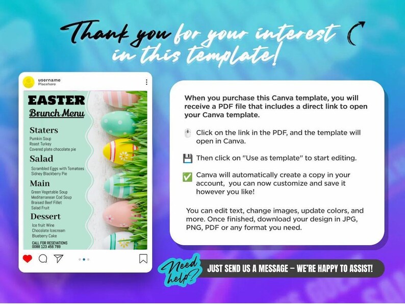 Editable Easter Menu Template Canva | Easter Brunch Menu Printable ...