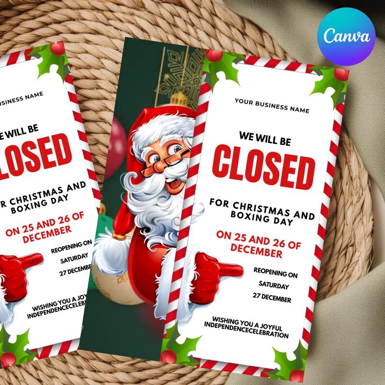Christmas Closure Sign : Editable Business Holiday Notice (canva ...