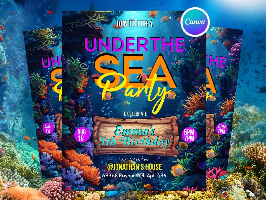 Under the Sea Birthday Invitation: Ocean Animals Party, Editable Canva ...