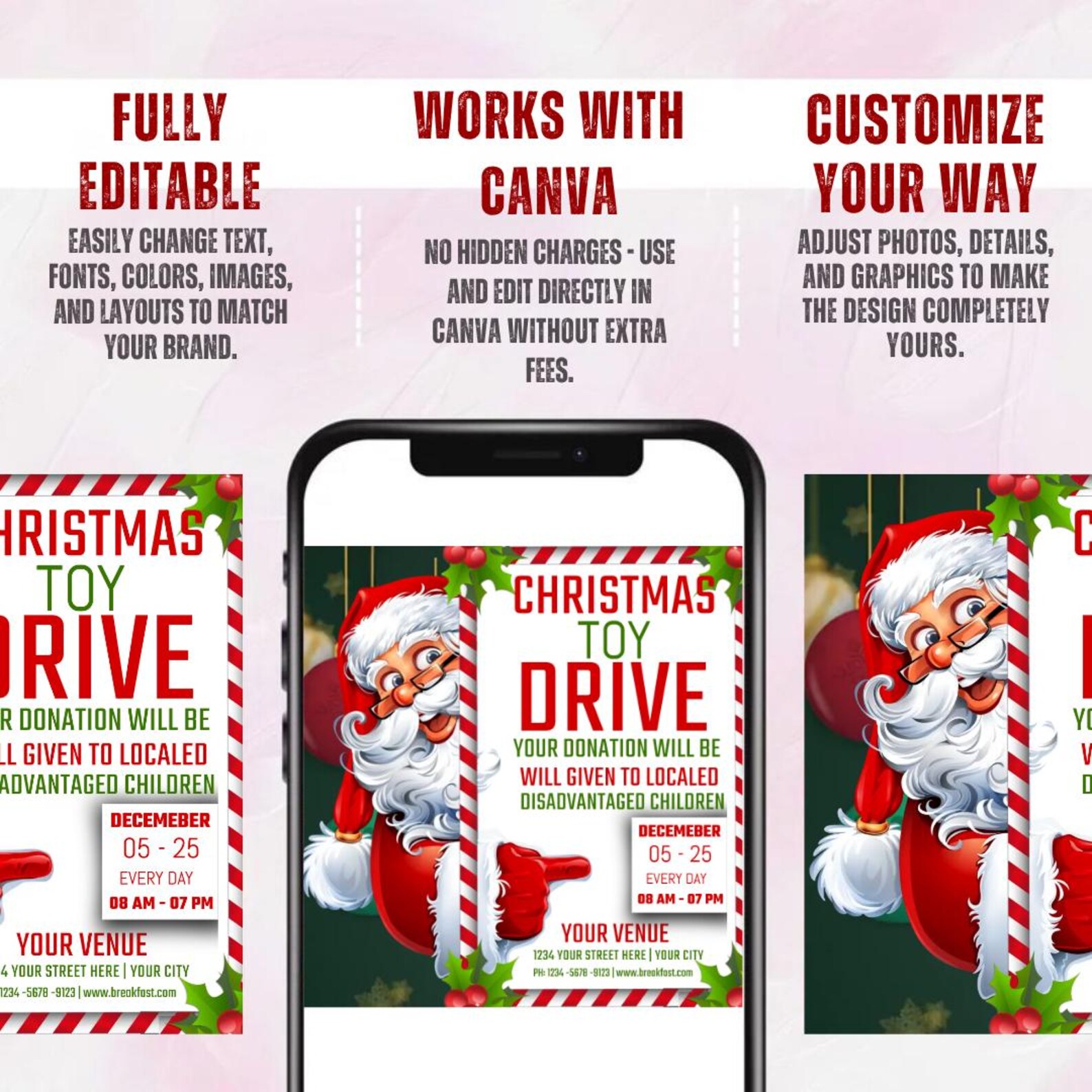 Editable Christmas Toy Drive Flyer | Holiday Fundraiser (canva Download ...