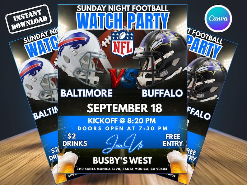 Editable Football Watch Party Flyer Template: Game Day Invitation ...