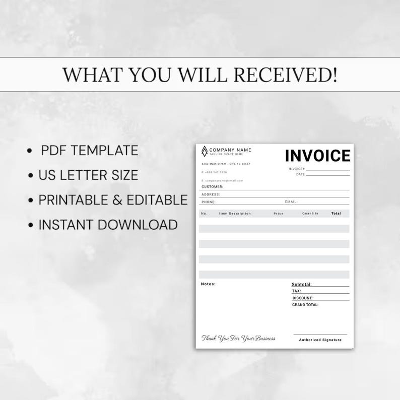 Minimalist Invoice Template, Small Business Invoice Form, Editable ...