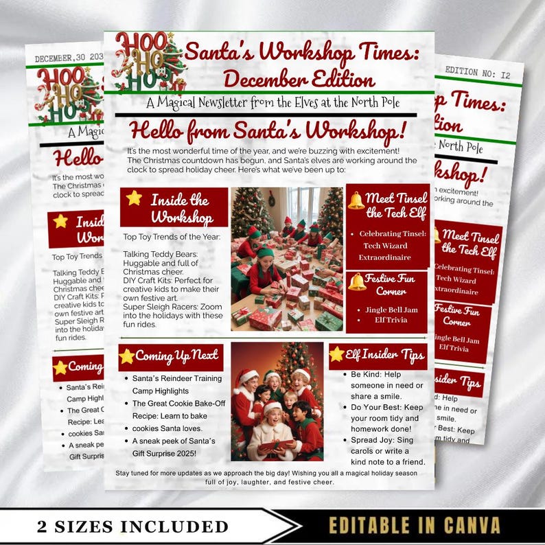 Editable Santa's Workshop Newspaper – Christmas Newsletter (canva ...
